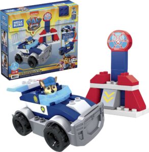 mega bloks paw patrol toddler building blocks toy car, chase's city police cruiser with 31 pieces, 1 figure, gift ideas for kids age 3+ years