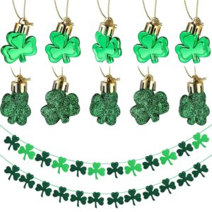 st patrick's day 26 pcs shamrocks ornament 2 pcs good luck clover banner hanging bauble trefoil pendant decoration for irish home garden party feast green decor