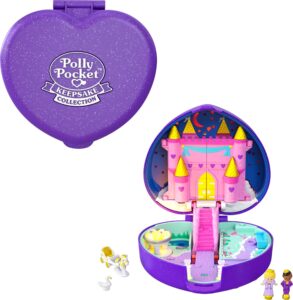 polly pocket collector compact with 2 micro dolls, 2 animal figures & carriage accessory, heritage keepsake collection starlight castle, collectible toy