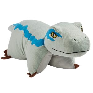 pillow pets 16” blue velociraptor stuffed animal, jurassic world dinosaur plush toy