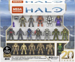 mega halo action figure building toys set, 20th anniversary character collector pack with 352 pieces, 20 poseable articulation figures, kids or adults (amazon exclusive)