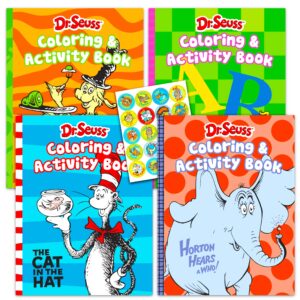 dr. seuss coloring book bundle dr. seuss activity set - 4 pack dr seuss craft kit featuring horton hears a who, the cat in the hat, and green eggs and ham