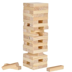 artcreativity wooden tower game, wood tumbling blocks set with 54 pieces, fun indoor game night games for kids, adults & house parties, development toys for children, great gift idea