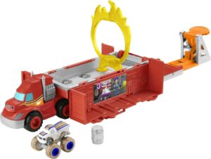 fisher-price blaze and the monster machines toy car race track launch & stunts hauler transforming playset for kids ages 3+ years