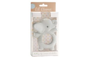 lil' llama baby elephant teether - 100% natural rubber teething ring - non-toxic, bpa free elephant teething ring - safe cute baby teething rings for babies