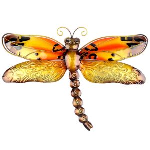 tfro & cile metal dragonfly wall decor bathroom glass art iron sculpture outdoor orange hanging decoration for home bedroom garden patio porch or fence