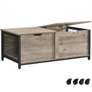 vasagle coffee table, living room table with flip tops, 2 hidden compartments and casters, storage cabinet, for living room, bedroom, industrial, 39.4 x 21.7 x 17.7 inches, greige and black ulct231b02