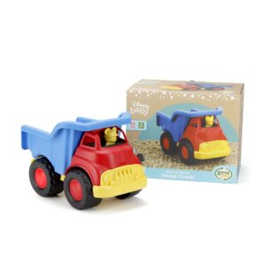 green toys disney baby exclusive mickey mouse dump truck, red/blue - pretend play, motor skills, kids toy vehicle. no bpa, phthalates, pvc. dishwasher safe, recycled plastic, made in usa.