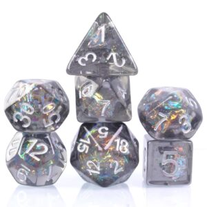 udixi 7pcs polyhedral dnd dice set, characters's weapons design for role playing dice games as dungeons and dragons rpg mtg table games (bard)