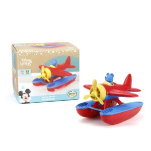 green toys disney baby exclusive mickey mouse seaplane, red/blue - pretend play, motor skills, kids bath toy floating vehicle. no bpa, phthalates, pvc. dishwasher safe, recycled plastic, made in usa.