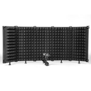 isolation shield, moman rf30 mic shield with three-layer noise suppression, reflection filter with 3/8" & 5/8" adapters for studio recording, podcast, isolation-shield-microphone-absorbing-reflector