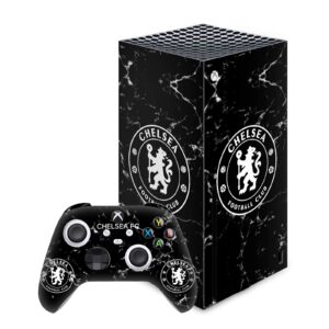 head case designs officially licensed chelsea football club black marble mixed logo vinyl sticker gaming skin decal cover compatible with xbox series x console and controller bundle