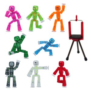 stikbot zing, set of 8 clear collectable action figures and mobile phone tripod, create stop motion animation, great for kids ages 4 and up