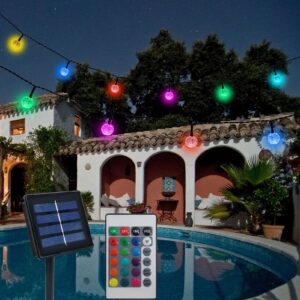 echosari solar string lights 16 color changing, 16.5 ft 50 led crystal bubble global fairy string lights with remote waterproof rgb lights string for bedroom christmas patio yard home decor