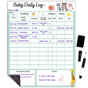 baby daily log chart dry erase whiteboard for logging daily schedule for newborns and toddlers, log feeding, diaper change, naps and daily activities, board for refrigerator, with pen and eraser