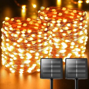 170ft 480 led solar fairy string lights, outdoor twinkle string lights porch garden decor, 2 pack each 85ft waterproof rope lights decorative christmas copper wire for backyard patio