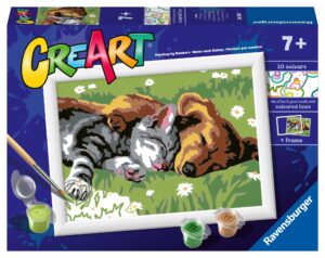 ravensburger creart sleeping cat & dog paint by numbers kit | easy-to-use for kids | perfect for home decor | ideal gift for aspiring artists - ages 7 & up