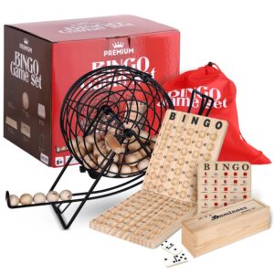 lolo toys professional deluxe bingo game set – bundle with dominoes set – bingo balls with cage – cards - storage bag. bingo games for family kids and adults