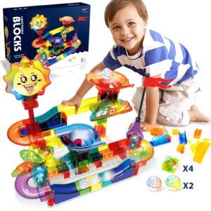 kooqii glowing marble run stem toys for kids,marble maze learning & education toys building blocks ages 4-8 year old with 2 marbles birthday gifts for boys and girls 110pcs