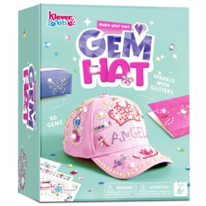 klever kits decorate your own baseball cap with 7 sheets gems stickers, art & crafts kit for kids, fun creative diy toys for kids girls