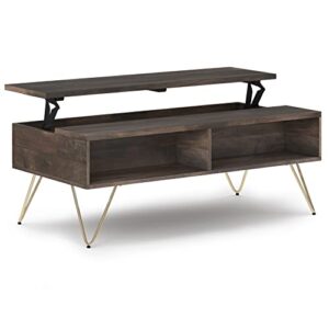 simplihome hunter solid mango wood and metal 48 inch wide rectangle industrial lift top coffee table in ebony, for the living room and family room