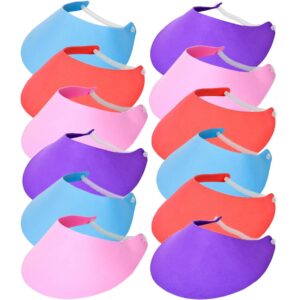 artcreativity foam sun visors for women, assorted color set of 12, visor for kids age 3+, 3 pc of each color – blue, red, purple & pink, great for kids, class field & camping trips, carnival prize