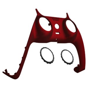 extremerate scarlet red decorative trim shell compatible with p s 5 controller, soft touch diy replacement clip shell, custom plates cover compatible with p s 5 controller with accent rings