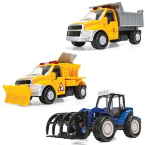 corgi chunkies city service road works contruction dump truck, snow plow and tractor with claw grapple triple pack toy vehicles chp13