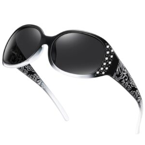 haolota polarized sunglasses for women, rhinestone wrap around sunglasses with uv400 protection