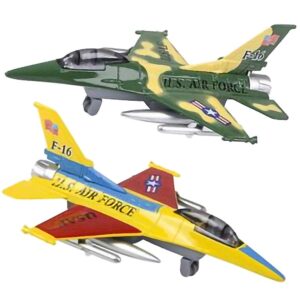 artcreativity diecast f-16 jets with pullback mechanism, set of 2, diecast metal jet plane fighter toys for boys, air force military cake decorations, party favors, goodie bag fillers