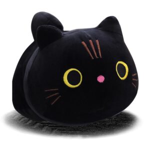 cuecutie 9.8" black cat plush kawaii cat pillow black cat stuffed animal plushies cute round eyes kitten plush doll toy for friend birthday valentine christmas