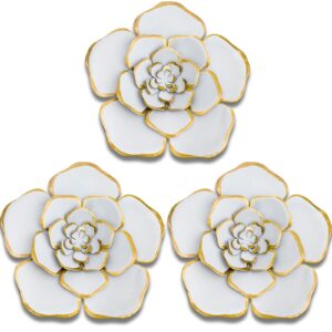 chuangdi 3 pieces large wall metal flowers multiple layer home decoration for indoor outdoor home garden office living room garden porch patio (white,8 inch)