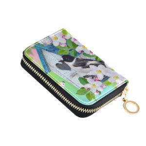 susiyo spring bird flower birdhouse credit card wallet, rfid blocking compact women leather card holder zipper purse