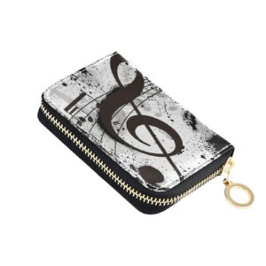 susiyo black background with music notes credit card wallet, rfid blocking compact women leather card holder zipper purse