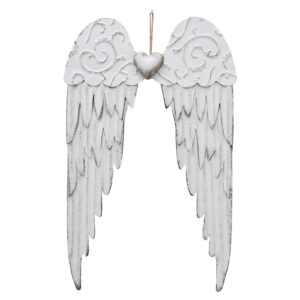 e-view metal angel wings plaques with heart - decorative angel wing sculptures hanging wall art antique decor for home bedroom (1 piece)