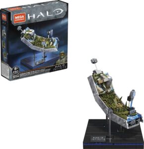 mega halo infinite toy building set, forerunner ring installation with 301 pieces and accessories, 5 inches tall, for collectors