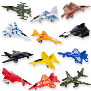 artcreativity diecast jet toy playset, set of 12, fighter jet toys in assorted colors and designs, great birthday party favors, goodie bag fillers, gift idea for kids