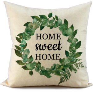 fiberomance spring pillow cover 18x18 home sweet home garden wreath farmhouse throw pillow covers pillow case cushion covers for sofa couch spring home décor decoration