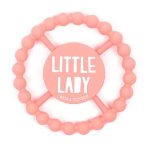 bella tunno happy teether for girls– soft & easy grip baby girl teether toy, silicone teether ring to help soothe gums, non-toxic and bpa free, little lady