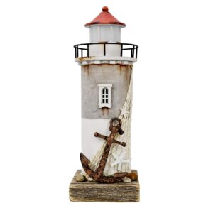 wooden lighthouse decor with light, decorative nautical lighthouse rustic ocean sea beach themed lighthouse decoration, handcrafted tabletop nautical themed home decor bathroom decor (11.4“h)