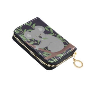 susiyo cute koala sit on tree credit card wallet, rfid blocking compact women leather card holder zipper purse