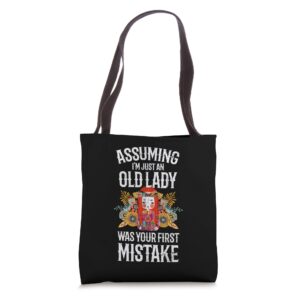 assuming im just an old lady gift funny hippie apparel tote bag