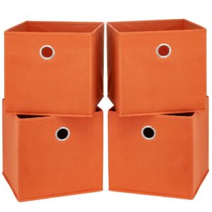 i bkgoo foldable storage cube drawer bins collapsible fabric storage boxes with round metal grommets for organizing shelf nursery home closet 4 pack orange 11x11x11 inch