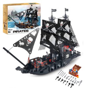 brick story 809-piece black pirate ship building set with mini figures for kids age 8+