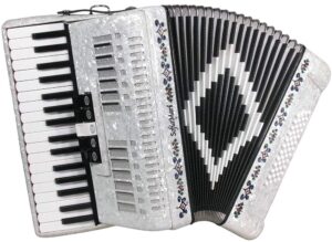 sm3448 piano accordion w/free nac-4872 roll away case, a $160 value. 34 key, 48 bass, leather harness straps also included. (white pearl)