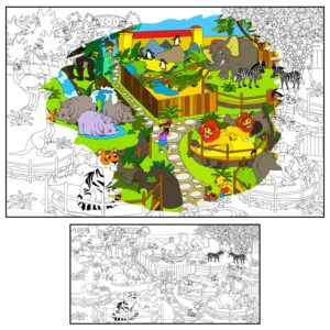 alex art - zoo animals giant coloring poster, 38.5x26.7 inches, art craft kit for kids ages 4-12