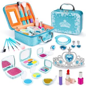 kidcheer kids makeup kit for girls pretend play make up gift princess toys for kids with storage bag,blue