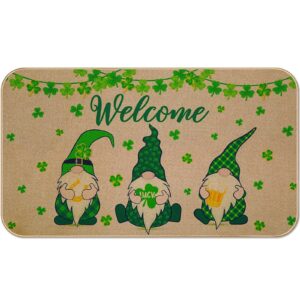 nuanchu st. patrick's day gnome mat welcome decorative doormat c irish non slip rubber floor mat indoor outdoor entrance bathroom rug for home office garden, 17 x 29 inch