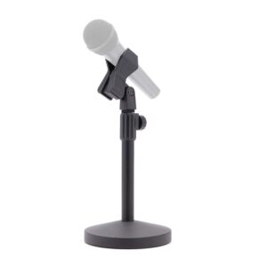 movo tmc-5 heavy duty desktop microphone stand with weighted round base and mic holder for desk - 16" extendable microphone desk stand - compact metal desktop mic stand for podcasts, gaming