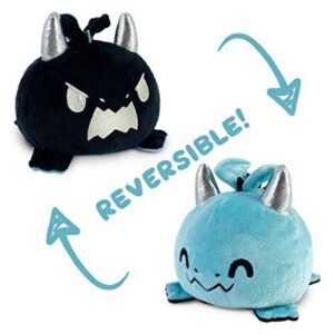 teeturtle - the original reversible dragon plushie - blue + black - cute sensory fidget stuffed animals that show your mood